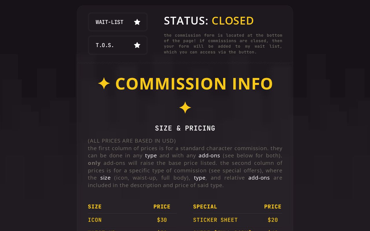 toasty's commissions